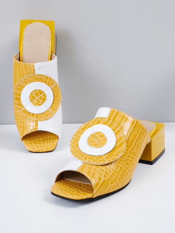 Peep Toe Croc Embossed Two Tone Mule Heels | SHEIN USA