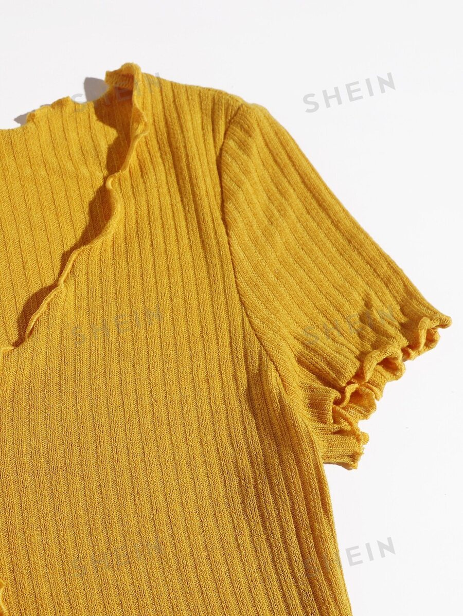 Shein Ezwear Buttoned Front Lettuce Trim Rib Knit Tee Shein Usa