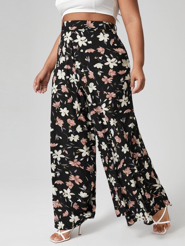 SHEIN LUNE Plus Wide Leg Floral Print Pants | SHEIN USA