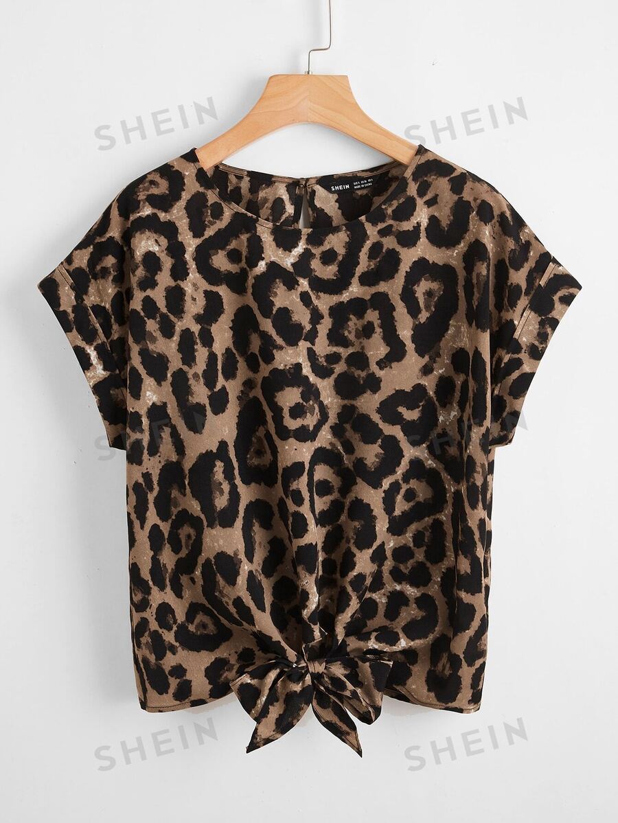 SHEIN LUNE Leopard Print Knot Detail Top | SHEIN USA