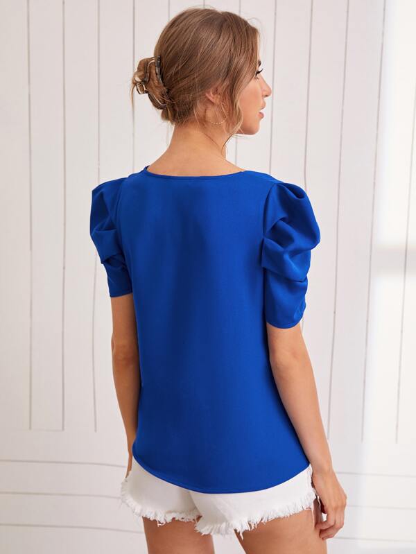 SHEIN Puff Sleeve Scallop Trim Top | SHEIN USA
