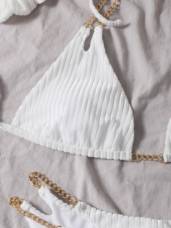 Velvet Chain Linked Bikini Swimsuit & Scrunchie | SHEIN USA