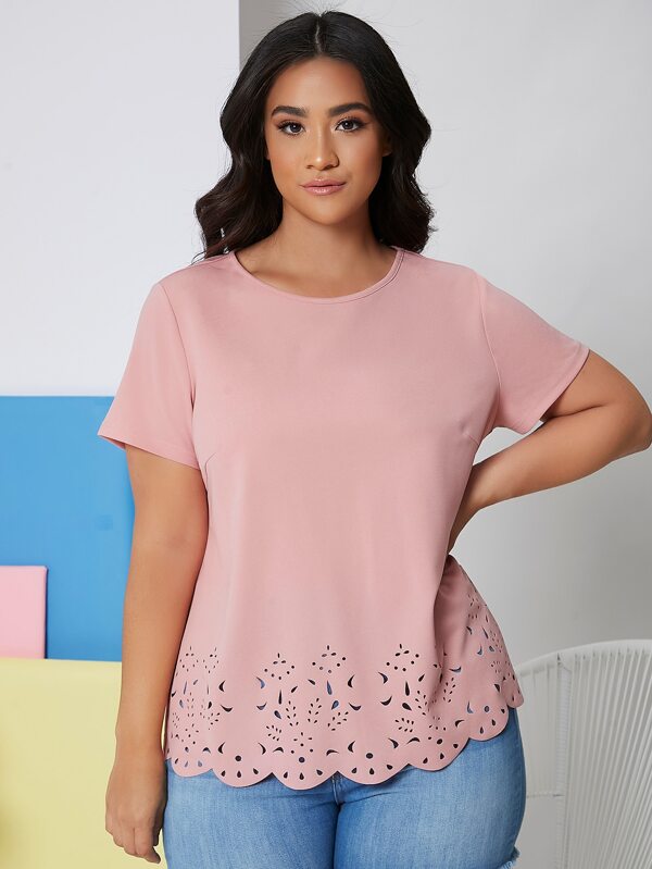 Shein Plus Laser Cut Scallop Edge Top Shein Usa