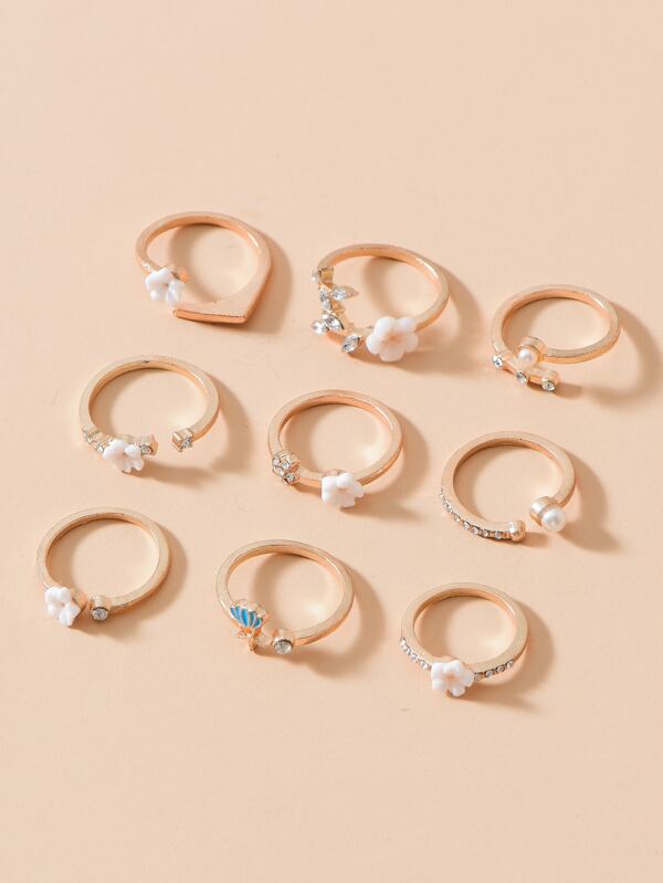 9pcs Flower Decor Ring | SHEIN USA