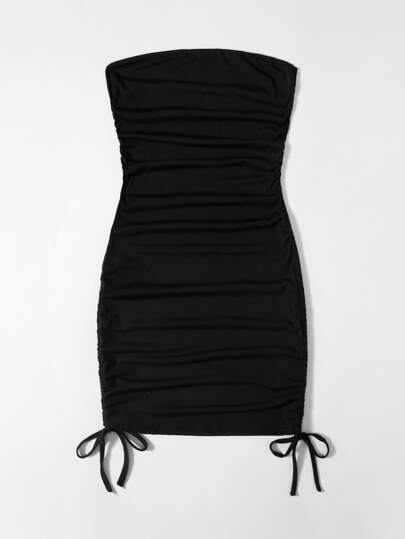 Drawstring Side Ruched Tube Dress