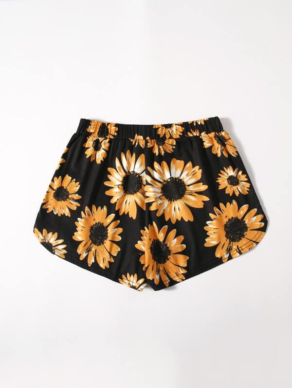 SHEIN WYWH Sunflower Print Tie Front Shorts | SHEIN USA