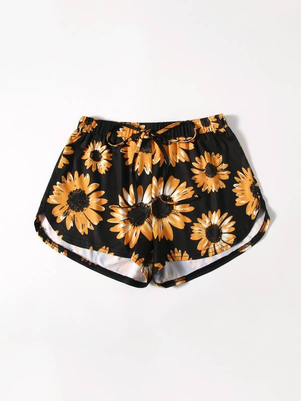SHEIN WYWH Sunflower Print Tie Front Shorts | SHEIN USA