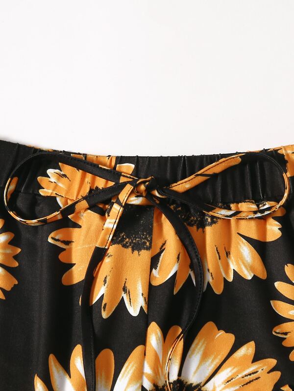 SHEIN WYWH Sunflower Print Tie Front Shorts | SHEIN USA