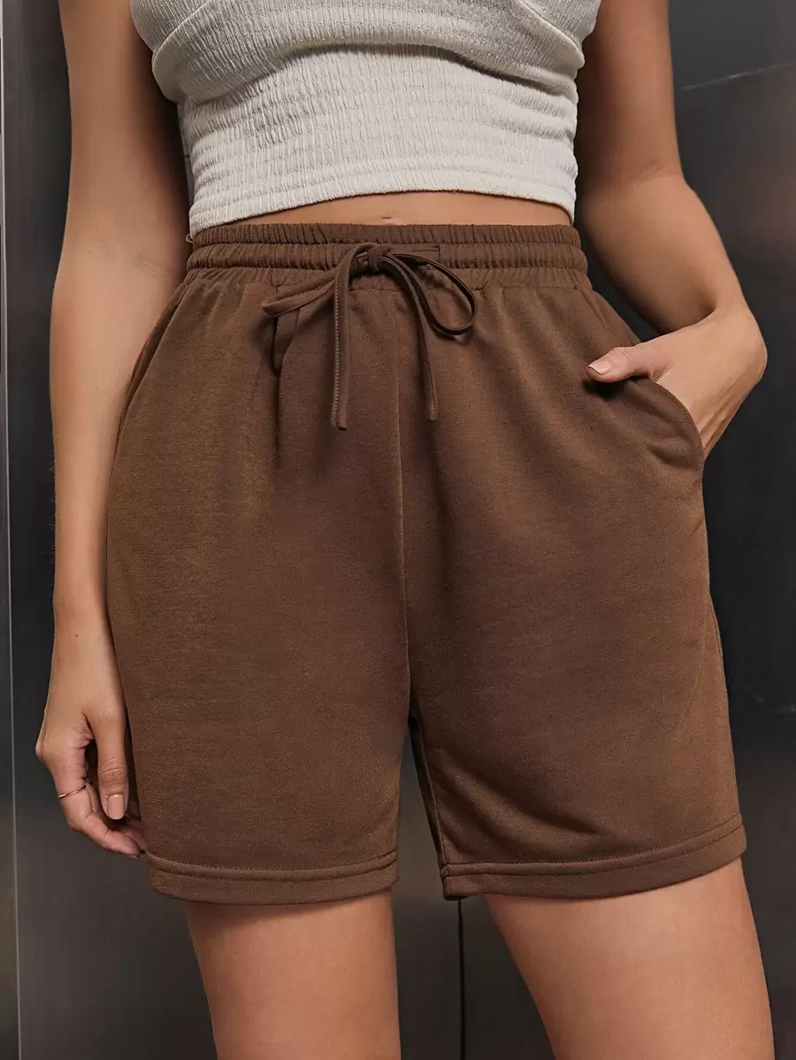 Drawstring Waist Solid Track Shorts | SHEIN USA