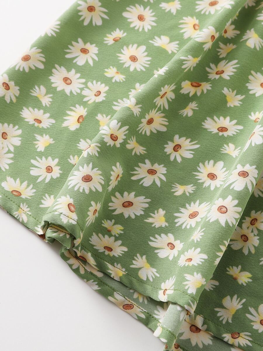 SHEIN Girls Puff Sleeve Shirred Bodice Daisy Floral Dress | SHEIN USA