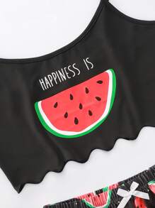 Slogan & Watermelon Bow Pyjama Set | SHEIN UK