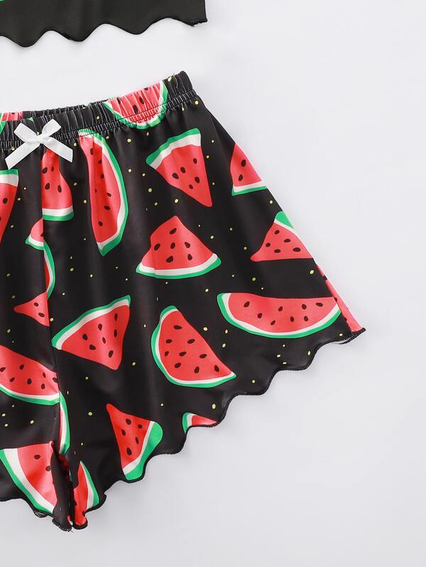 Slogan & Watermelon Bow Pyjama Set | SHEIN UK