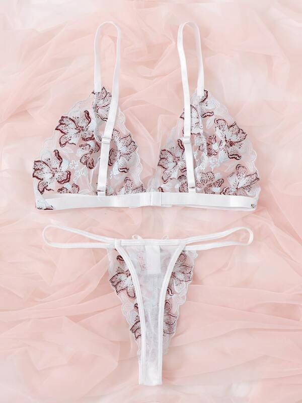 Mesh Dessous Set Mit Blumen Stickerei Aktuelle Trends Günstig Kaufen