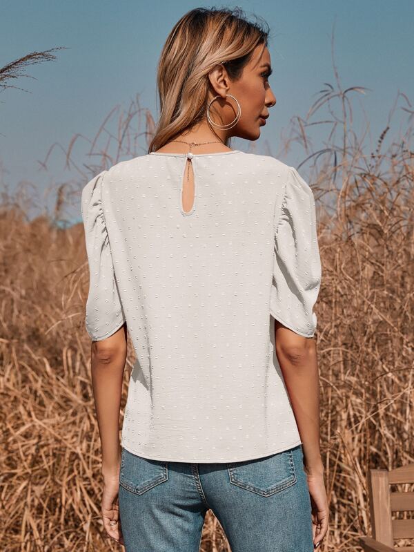 Swiss Dot Puff Sleeve Blouse Shein Usa