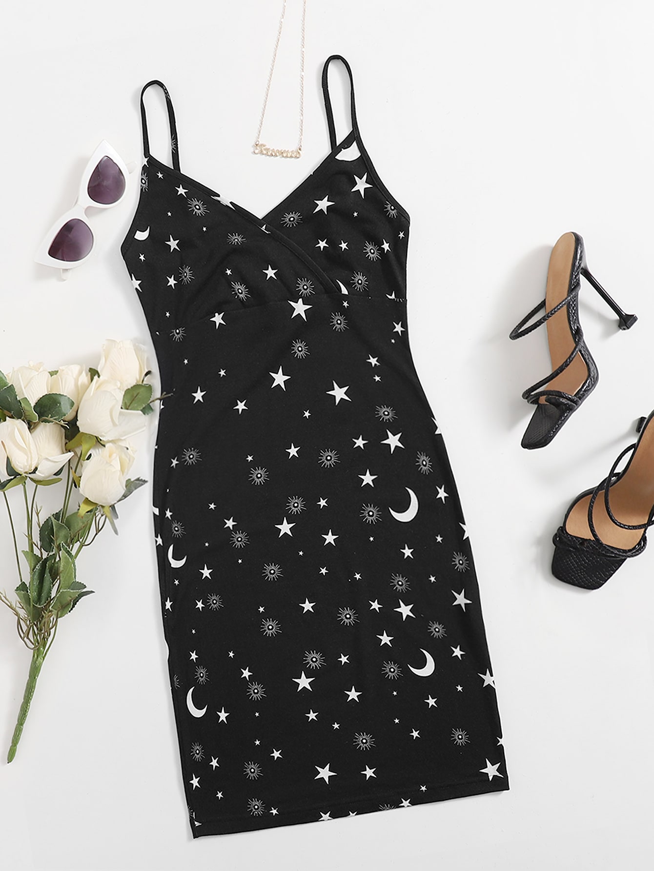 SHEIN Unity Surplice Neck Galaxy Print Dress | SHEIN UK