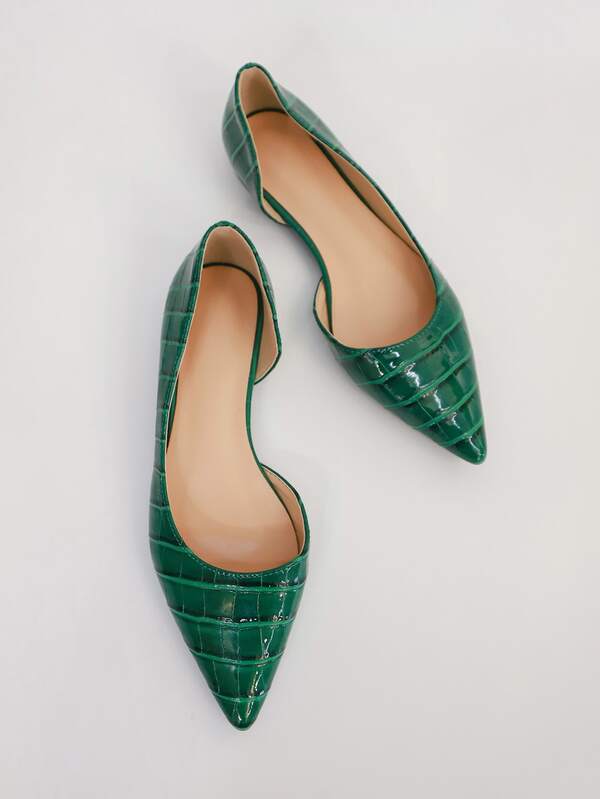 Point Toe Croc Embossed Flats | SHEIN USA