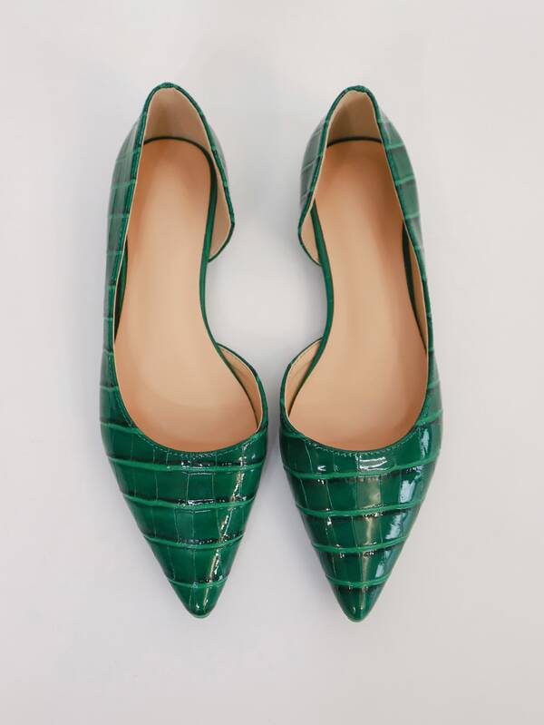 Point Toe Croc Embossed Flats | SHEIN USA
