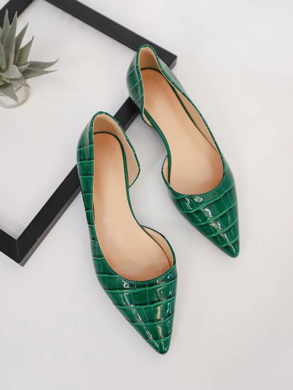 Point Toe Croc Embossed Flats | SHEIN USA