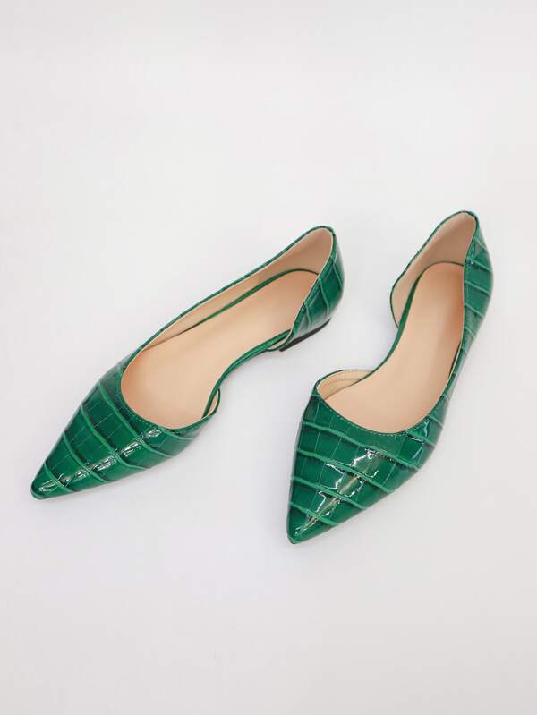 Point Toe Croc Embossed Flats | SHEIN USA