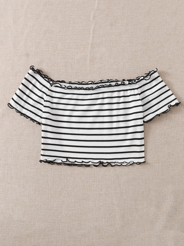 Shein Off Shoulder Heart Embroidery Striped Tee Shein Usa