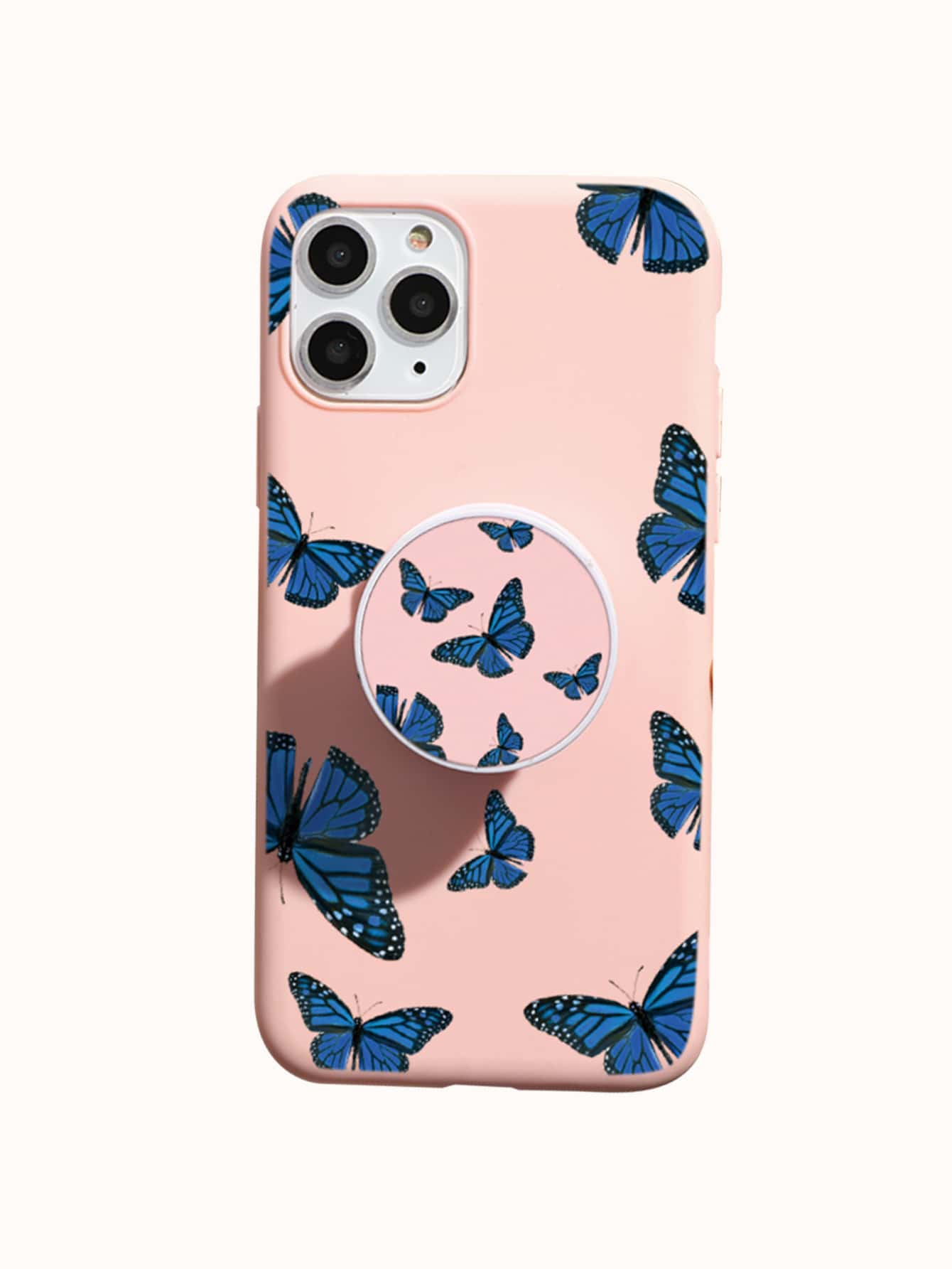 Butterfly Pattern Phone Case With Pop-Out Phone Grip
