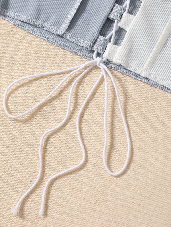 Colorblock Lace Up Front Halter Top | SHEIN USA