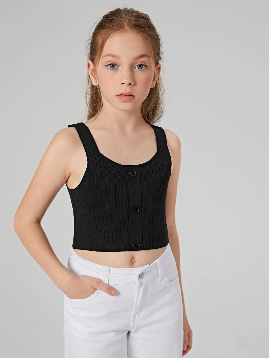 SHEIN Girls Buttoned Front Rib-knit Top | SHEIN South Africa