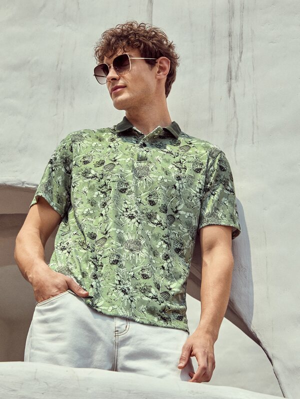 Manfinity Men Allover Floral Print Polo Shirt | SHEIN UK