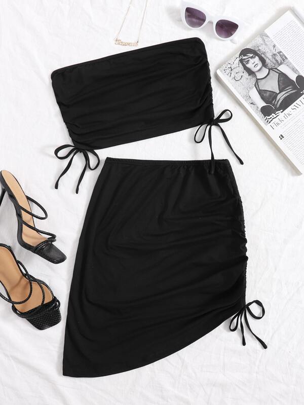 Drawstring Side Tube Top & Skirt Set | SHEIN EUR