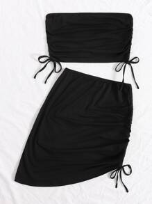 Drawstring Side Tube Top & Skirt Set | SHEIN EUR