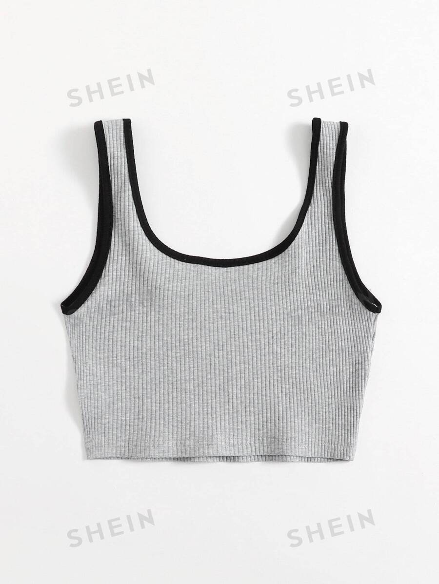 Shein Ezwear Top Tank Corto Ringer Tejido De Canalé Moda De Mujer