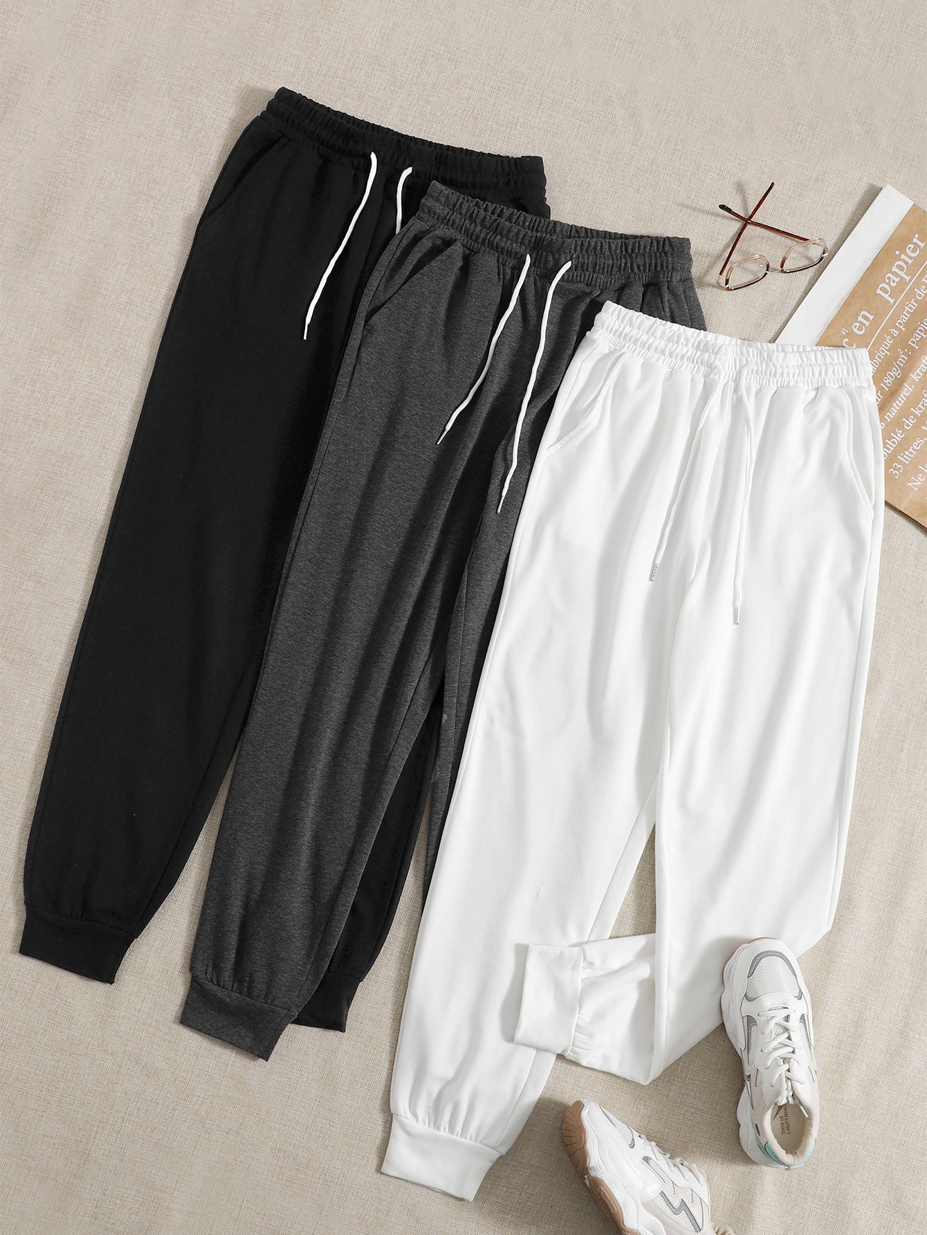 3pcs Drawstring Waist Sweatpants