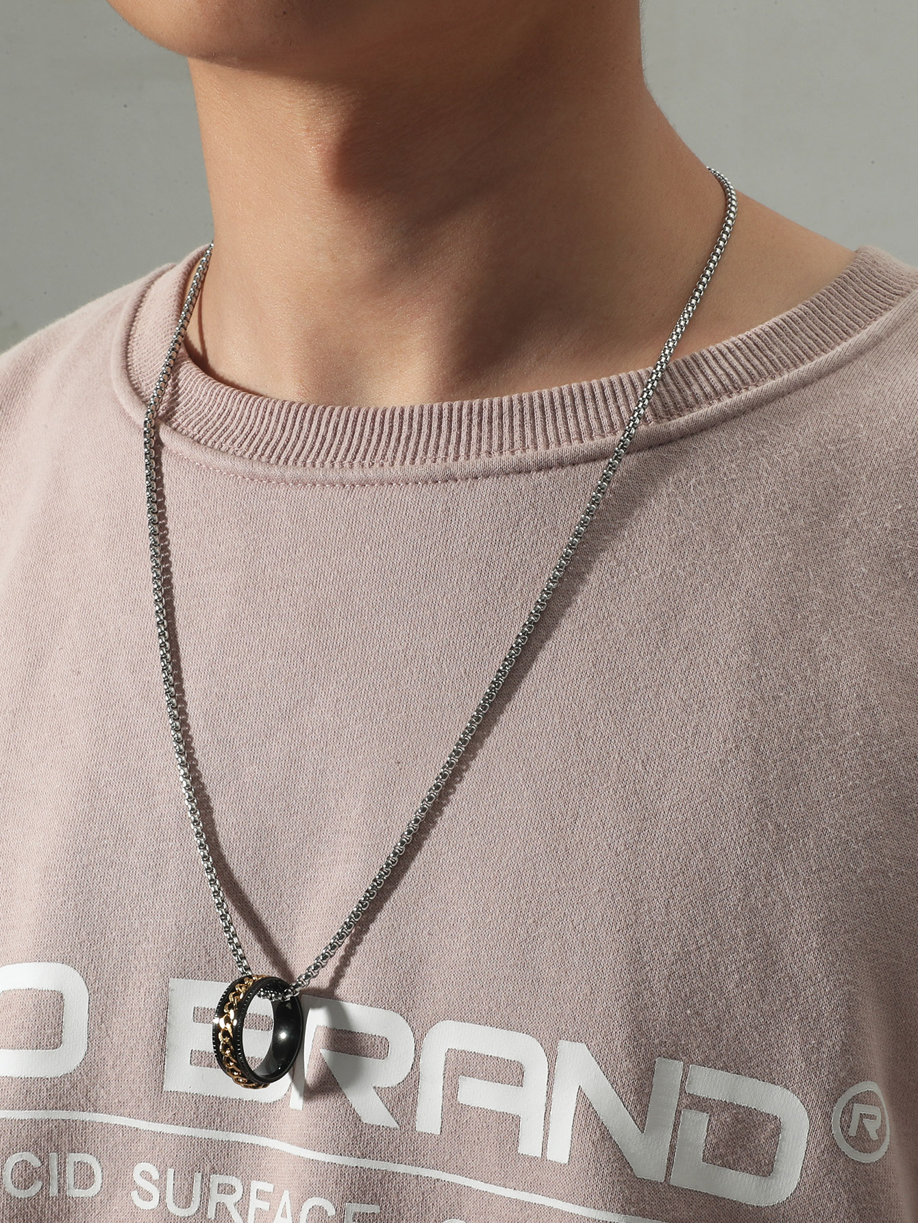 Men Chain Decor Ring Charm Necklace