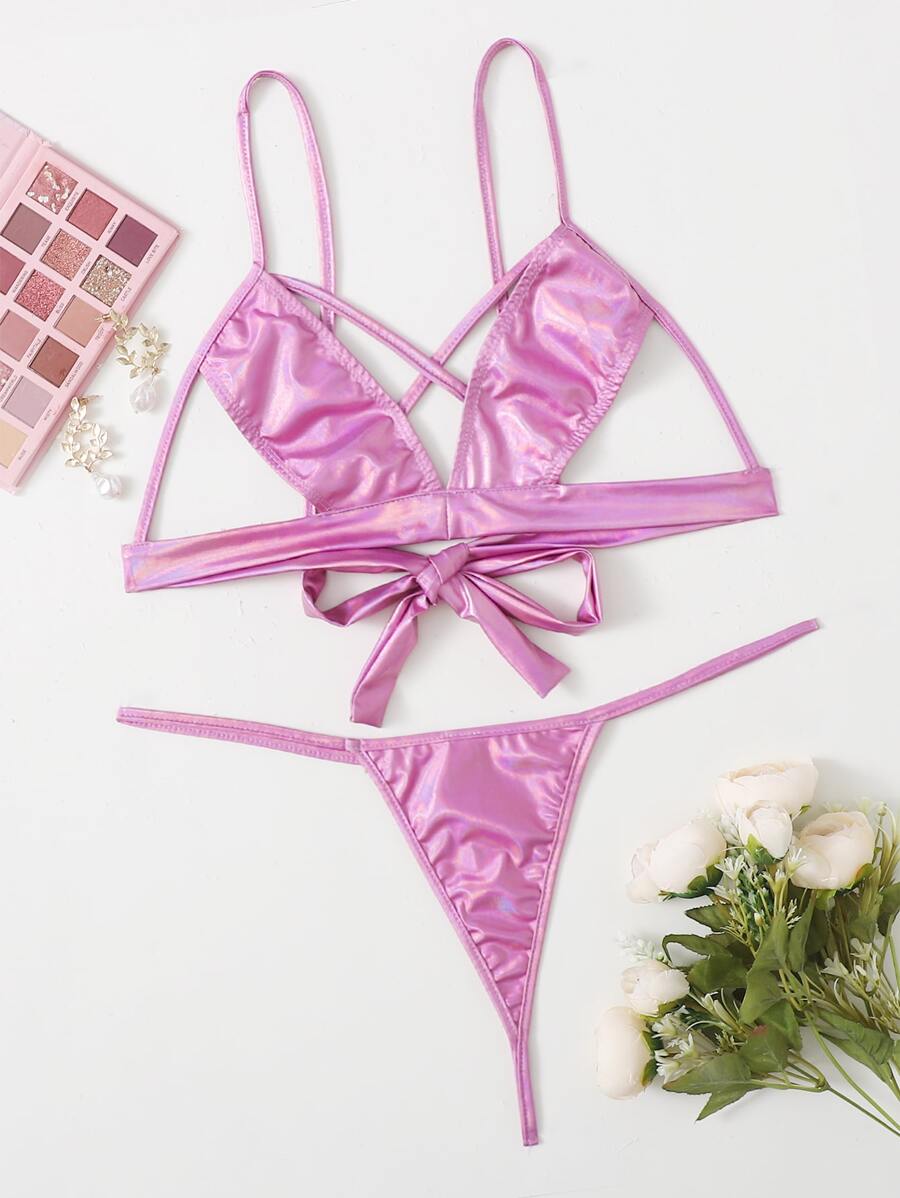 Metallic Cut-out Thong Lingerie Set | SHEIN USA