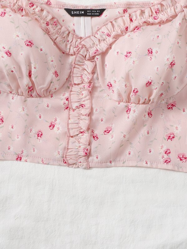 Ditsy Floral Frill Trim Crop Blouse | SHEIN USA