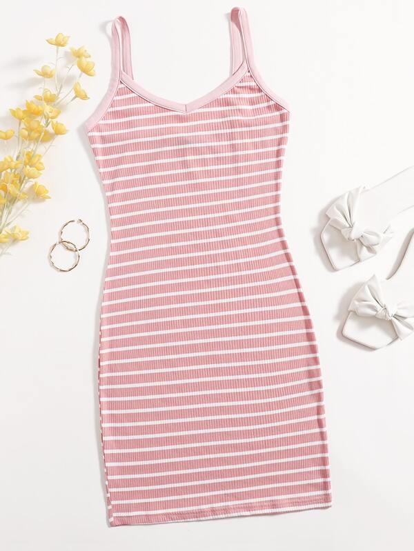 SHEIN Qutie Striped Rib-knit Bodycon Dress | SHEIN USA