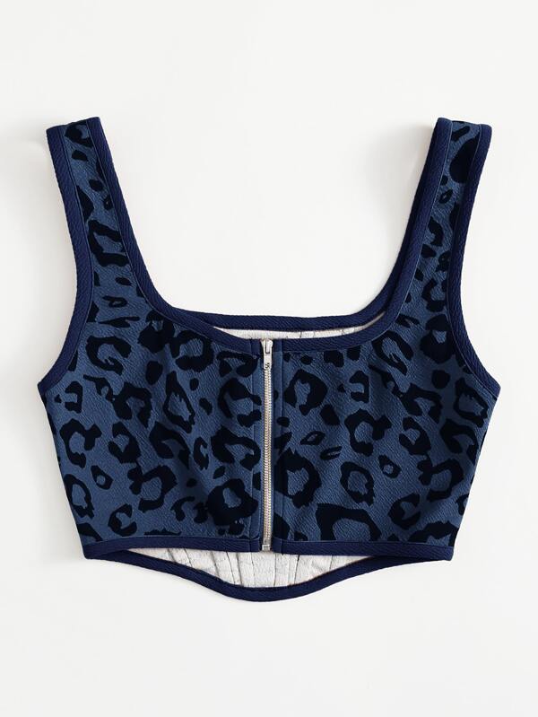 Zip Back Tape Asymmetrical Hem Leopard Tank Top | SHEIN USA