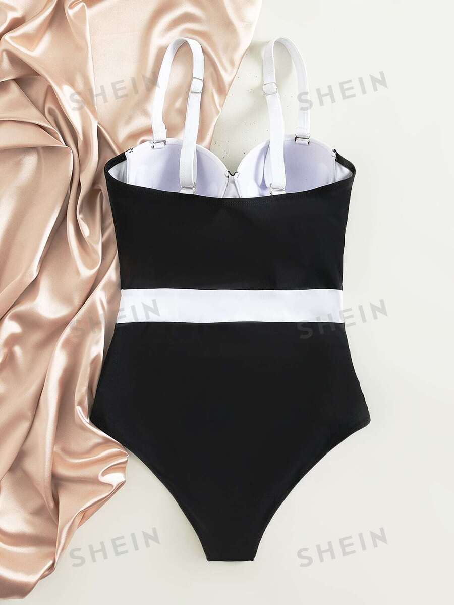 SHEIN Color Block Push Up One Piece Swimsuit | SHEIN UK