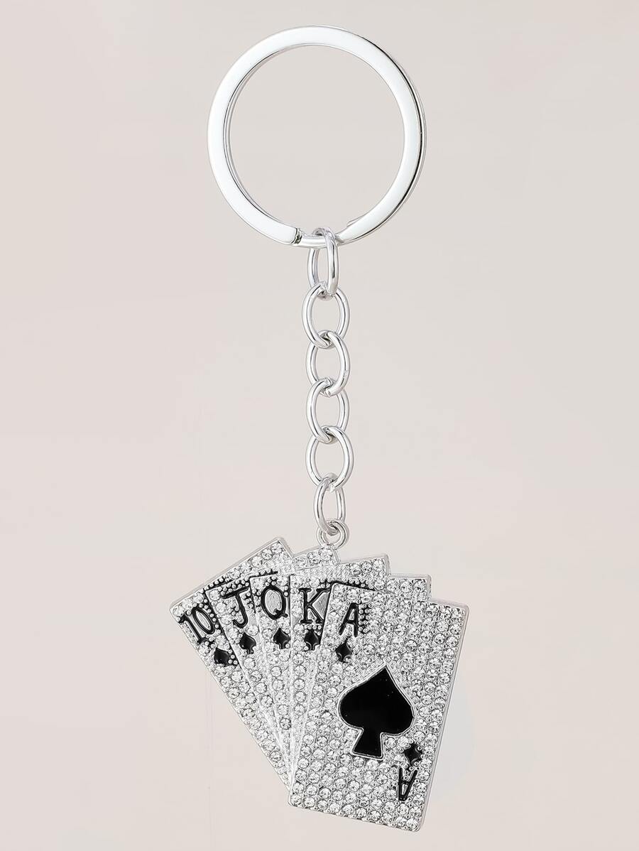 Creative Spade A Rhinestone Poker Card Red Heart A Niche Key Chain ...