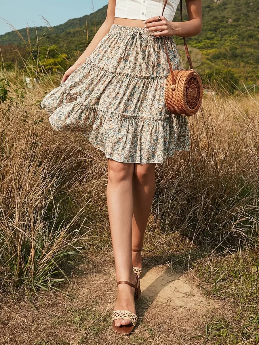 Breezaya Ditsy Floral Ruffle Hem Skirt | SHEIN USA