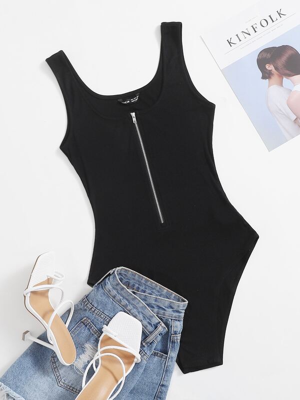 SHEIN Privé Body tank tejido de canalé con cremallera delantera | Moda ...