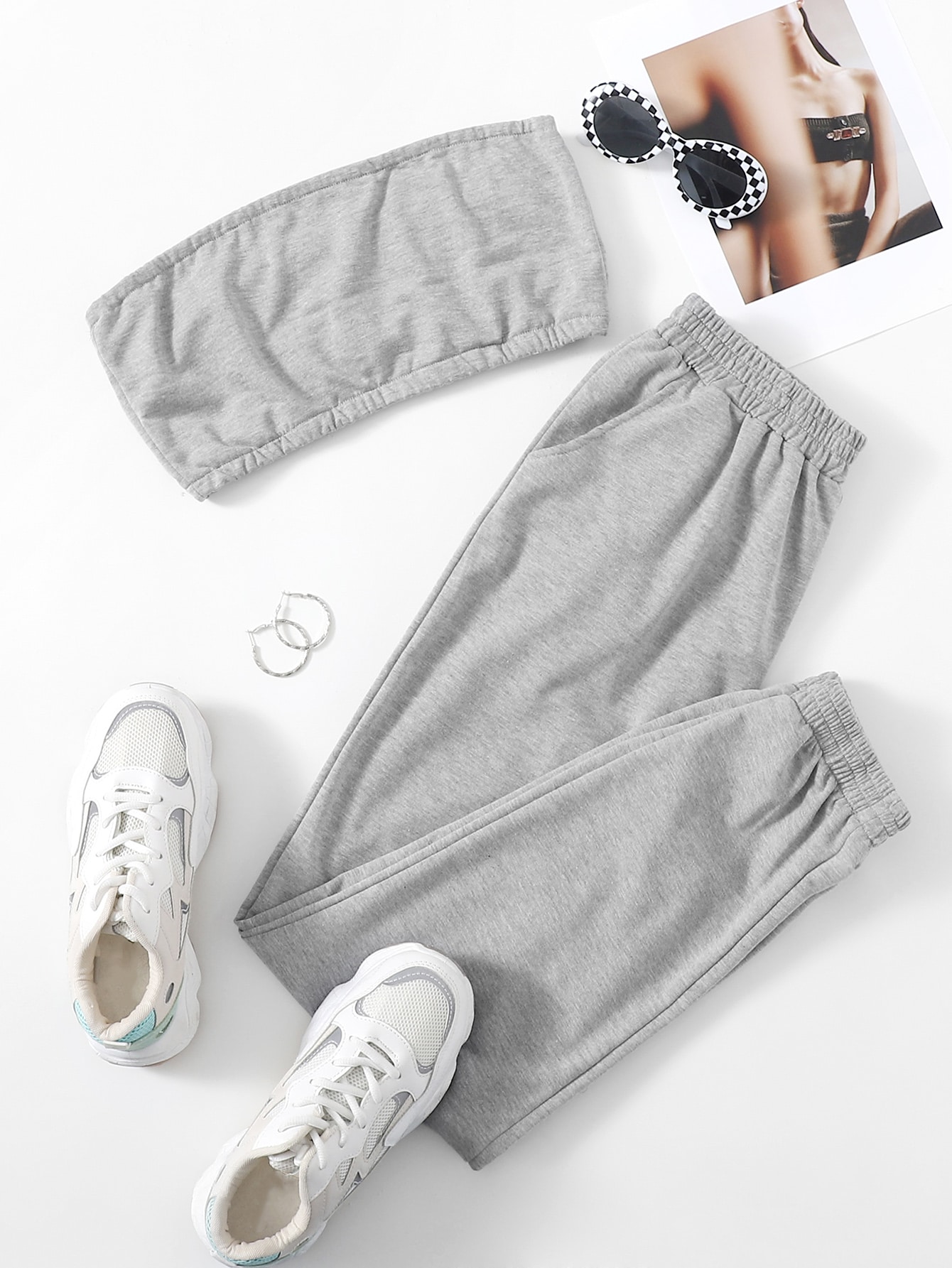 Crop Tube Top With Slant Pocket Joggers