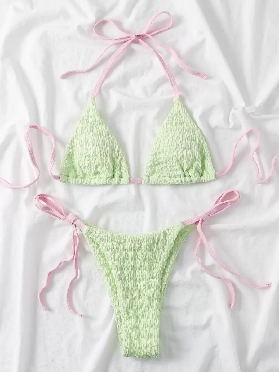 Halter Micro Bra Thong Bikini Set | SHEIN USA