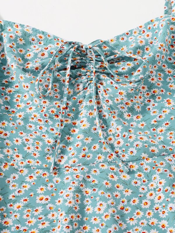 Shein Wywh Plus Drawstring Knot Ruched Front Ditsy Floral Milkmaid