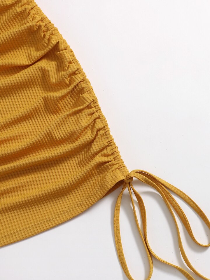 Solid Drawstring Side Ribbed Slip Dress | Shein Uk