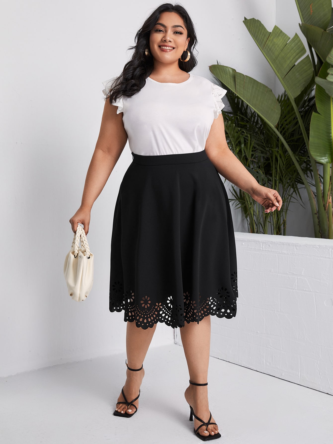 SHEIN Clasi Plus Laser Cut Hem Skirt | SHEIN USA