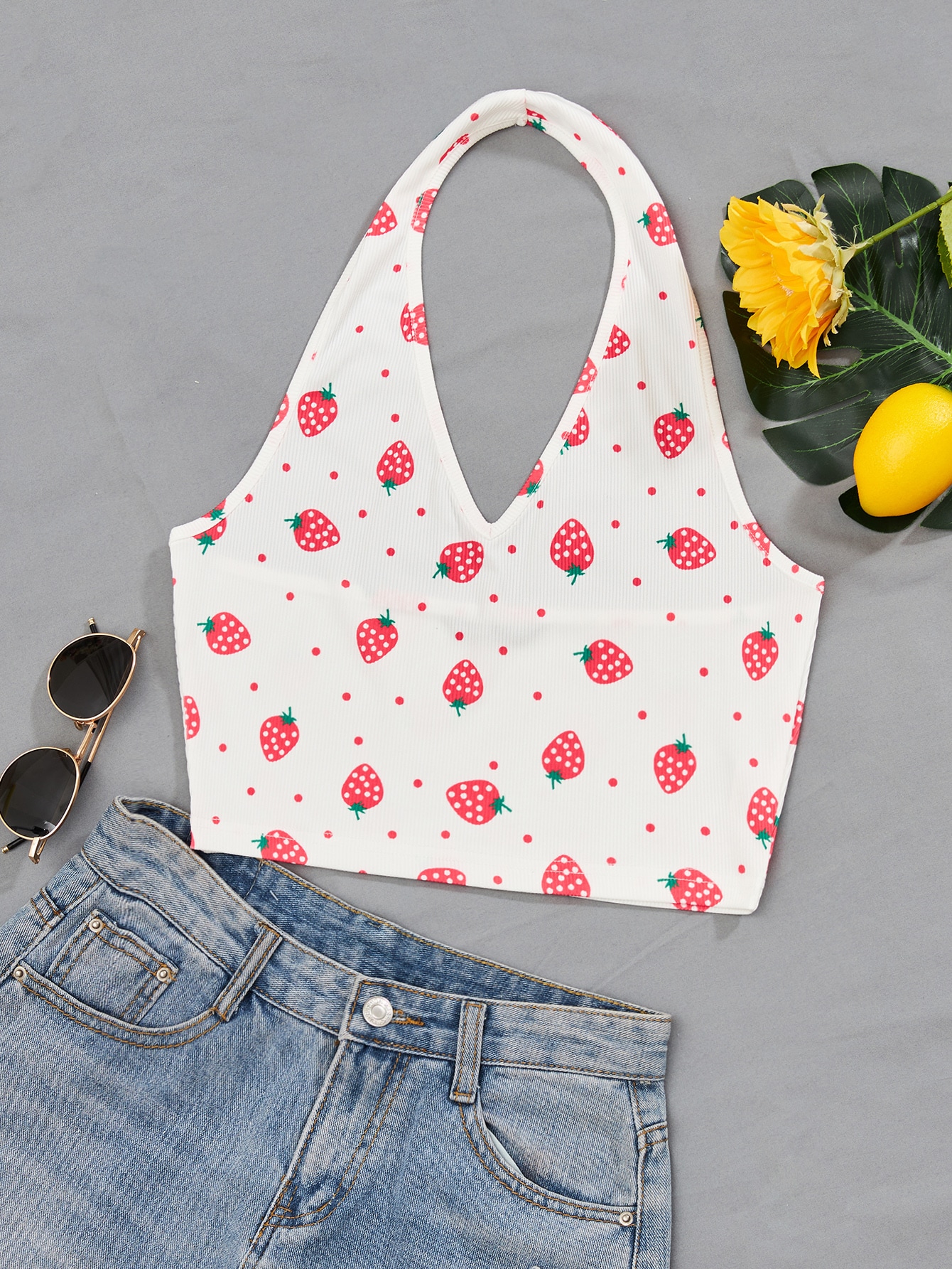 Strawberry Print Halter Top
