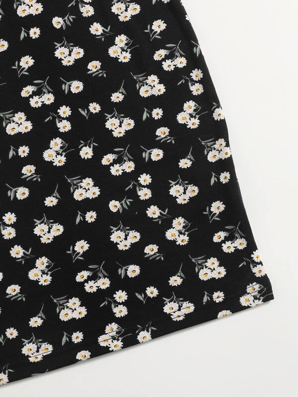 Shein Wywh Frilled Strap Tie Front Ruched Bust Daisy Floral Dress