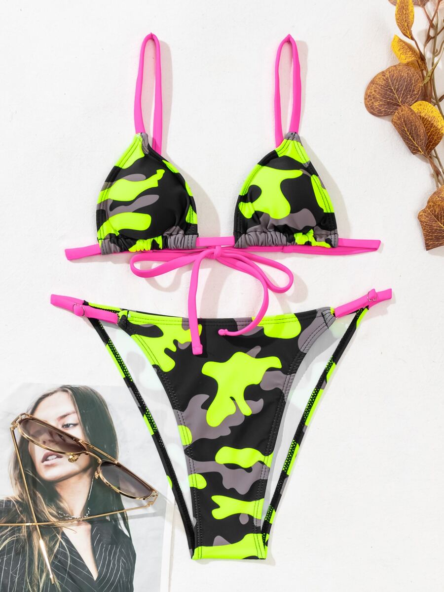 Camo Pattern Micro Triangle Thong Bikini Set | SHEIN USA