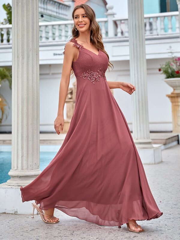 Appliques Maxi Chiffon Prom Bridesmaid Dress | SHEIN USA